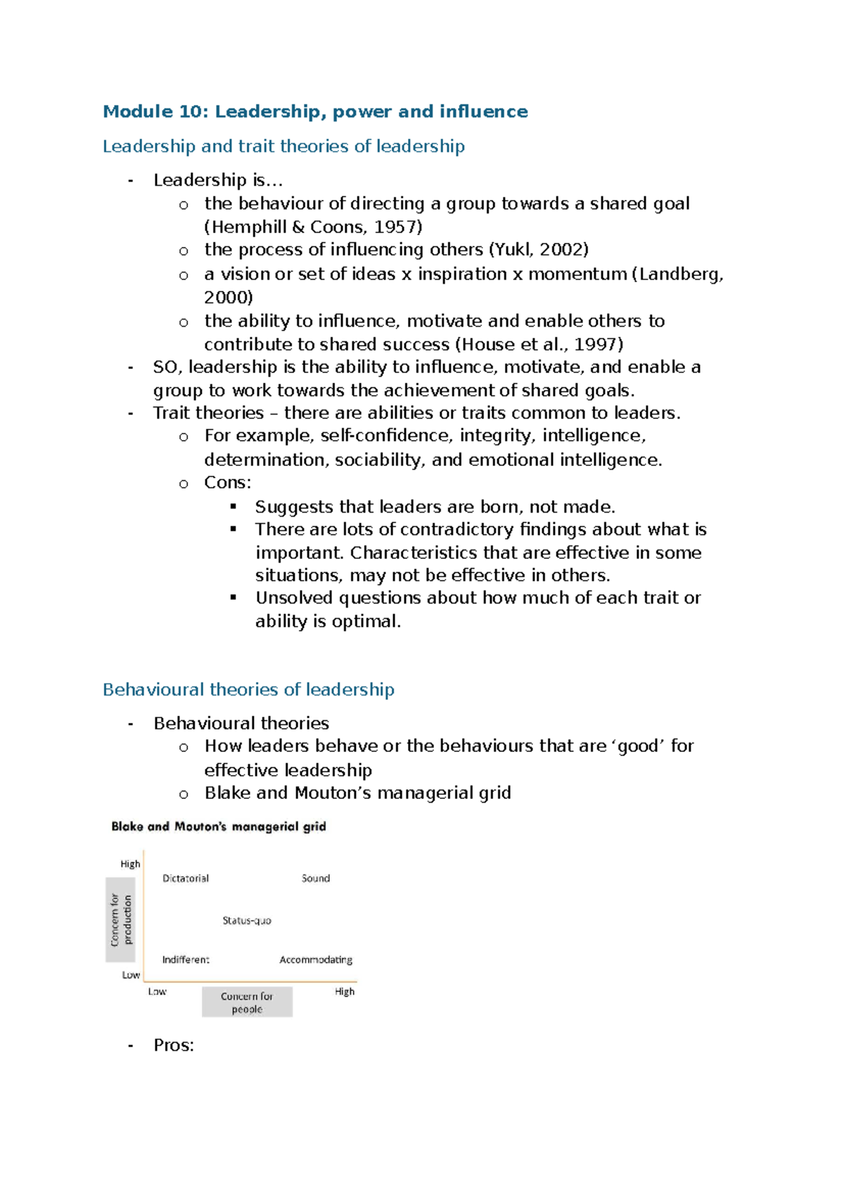 BUSS2000 Module 10: Leadership Theories and Power Dynamics - Studocu