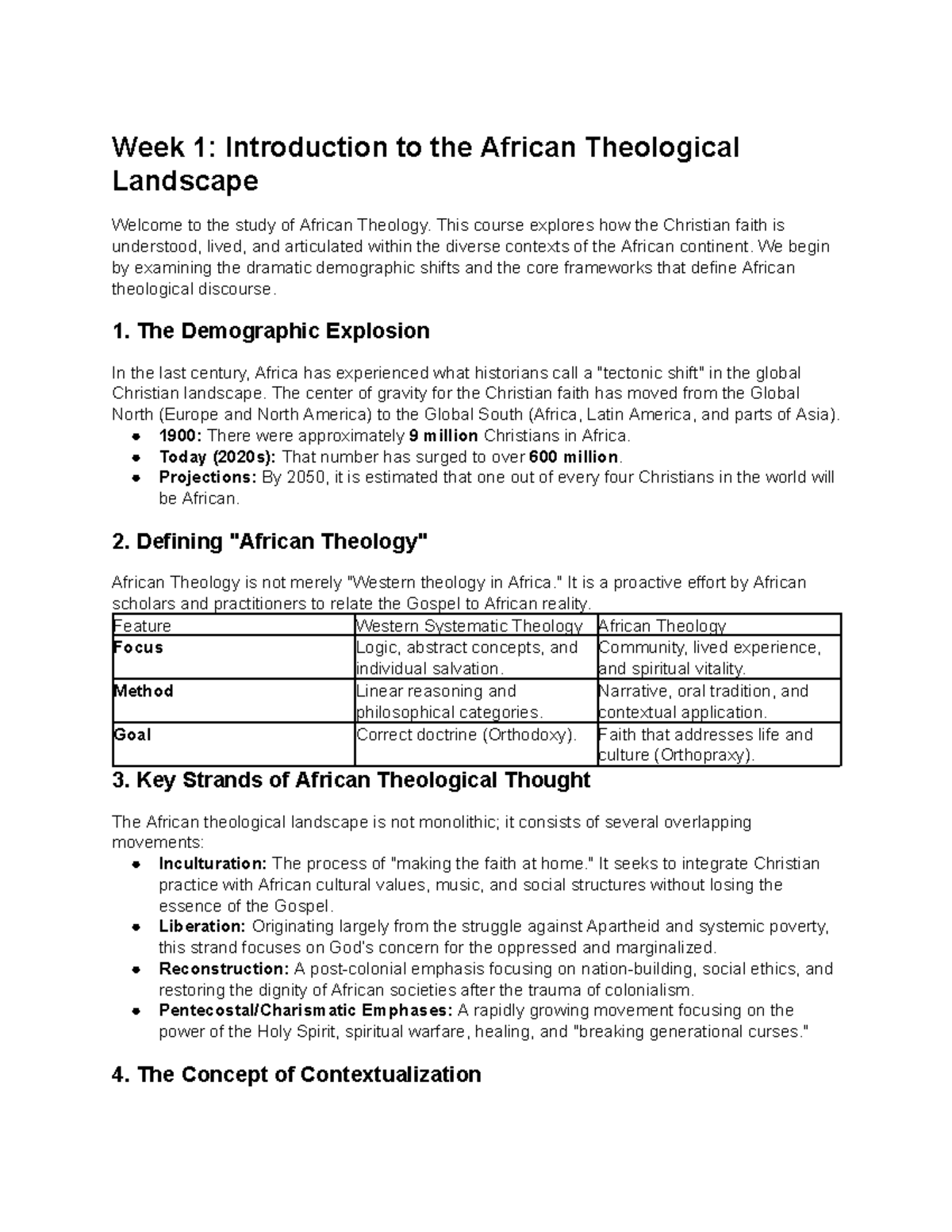 PS712 Week 1: Intro to African Theological Landscape - Studocu