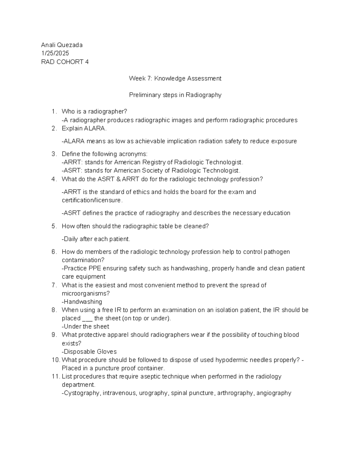 Week 7 Knowledge Assessment - RAD COHORT 4 by Anali Quezada - Studocu