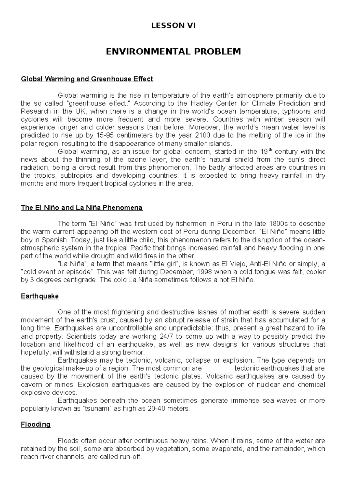 ENVIRONMENTAL PROBLEMS: Global Warming, Pollution & Deforestation - Studocu