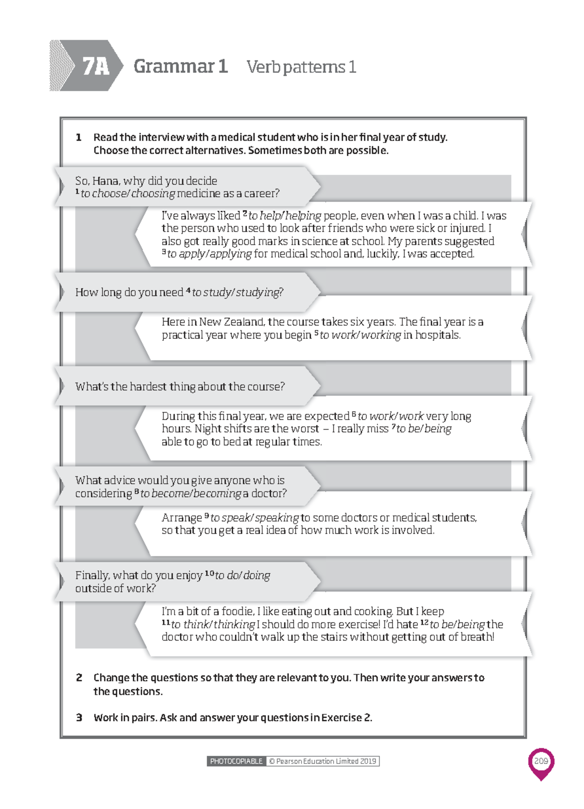 RM B1P PC 7A Grammar 1 - Verb Patterns in Medical Interviews - Studocu