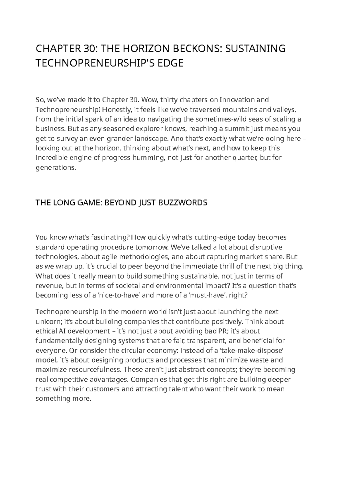CHAPTER 30: SUSTAINING EDGE IN INNOVATION & TECHNOPRENEURSHIP - Studocu