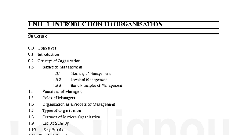UNIT 1 - INTRODUCTION TO ORGANISATION: Concepts & Management Principles ...