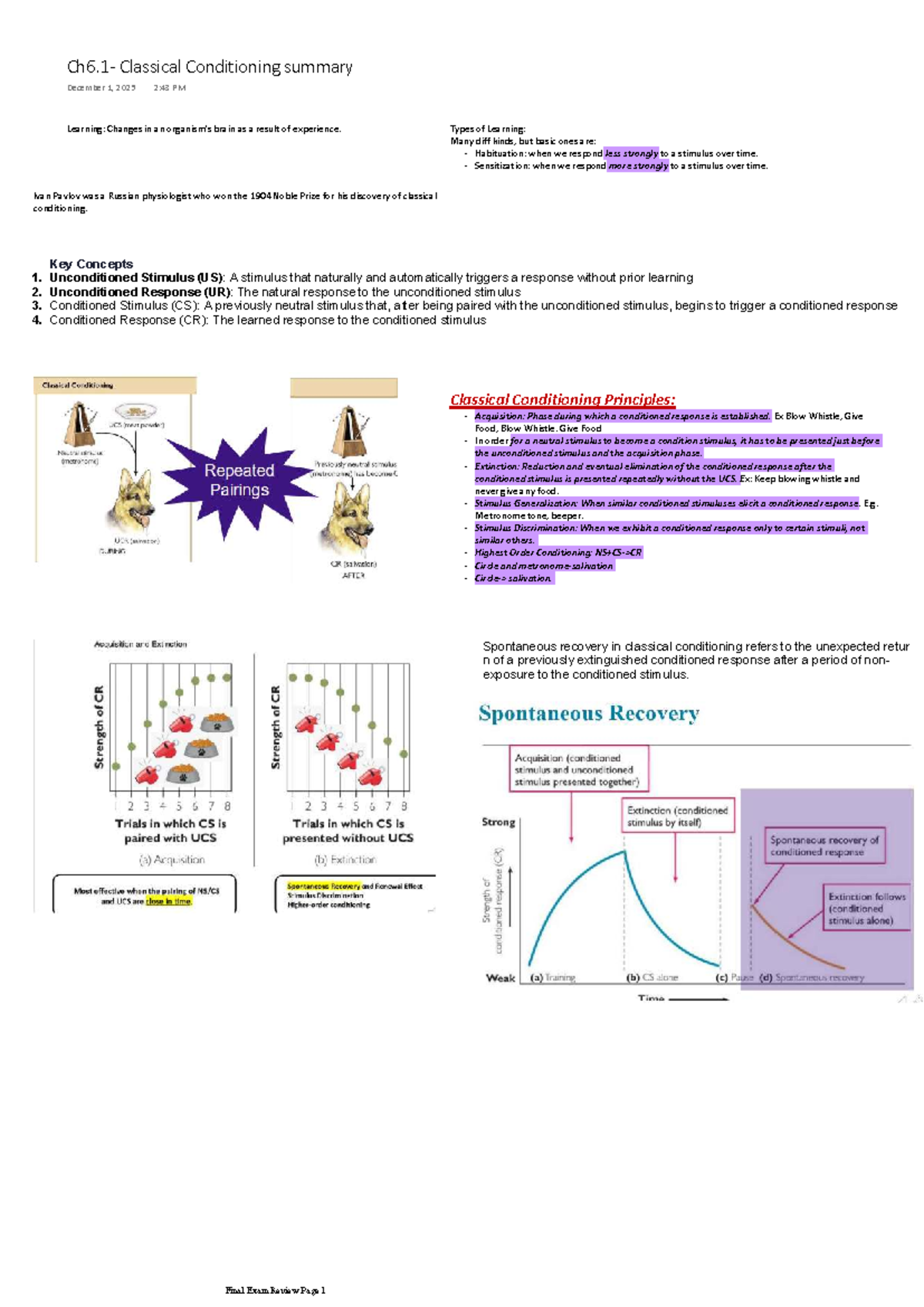 Ch6.1 - Classical Conditioning Summary for Final Exam Review - Studocu