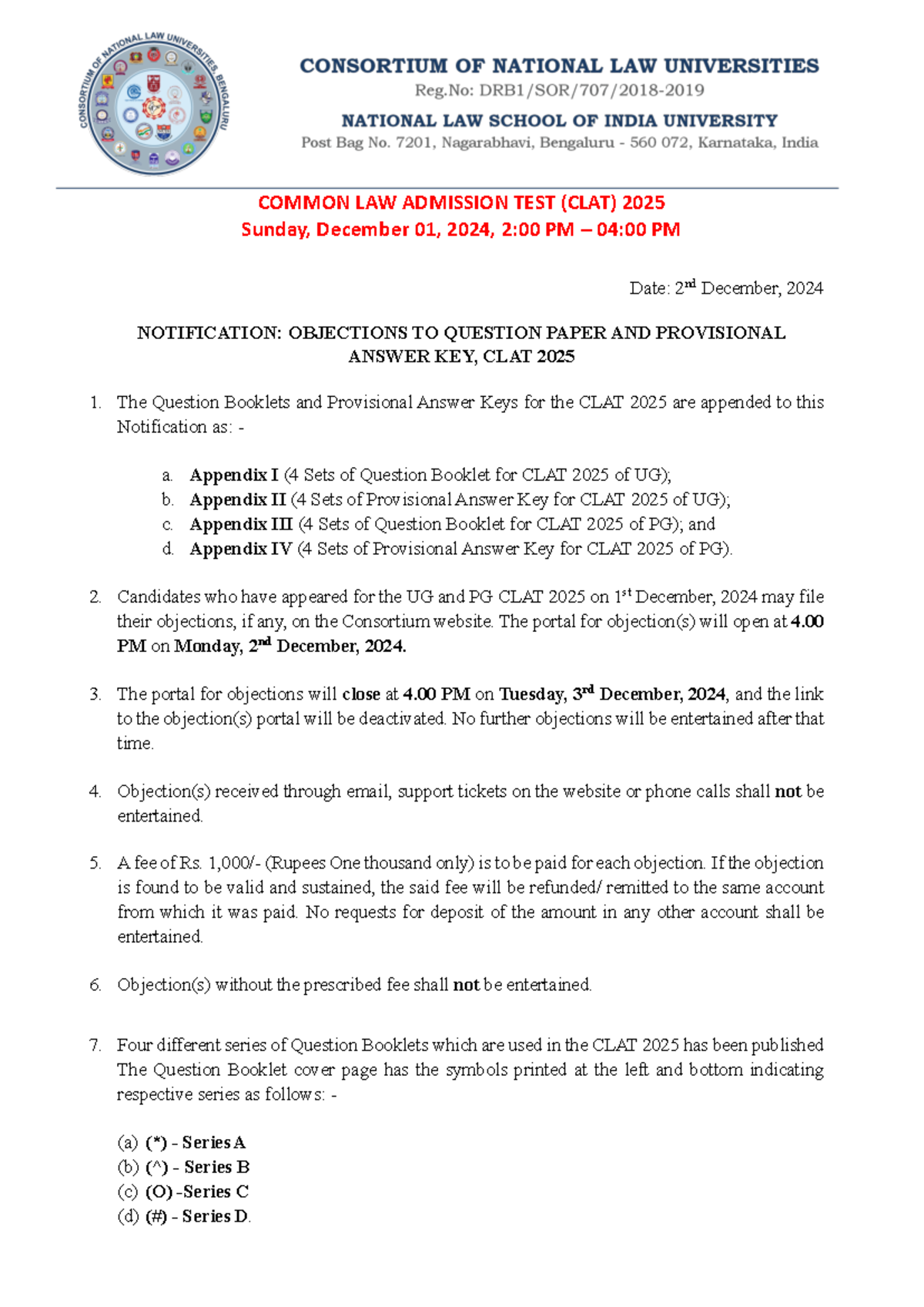 CLAT Question Paper 2025 SET A - COMMON LAW ADMISSION TEST (CLAT) 2025 ...