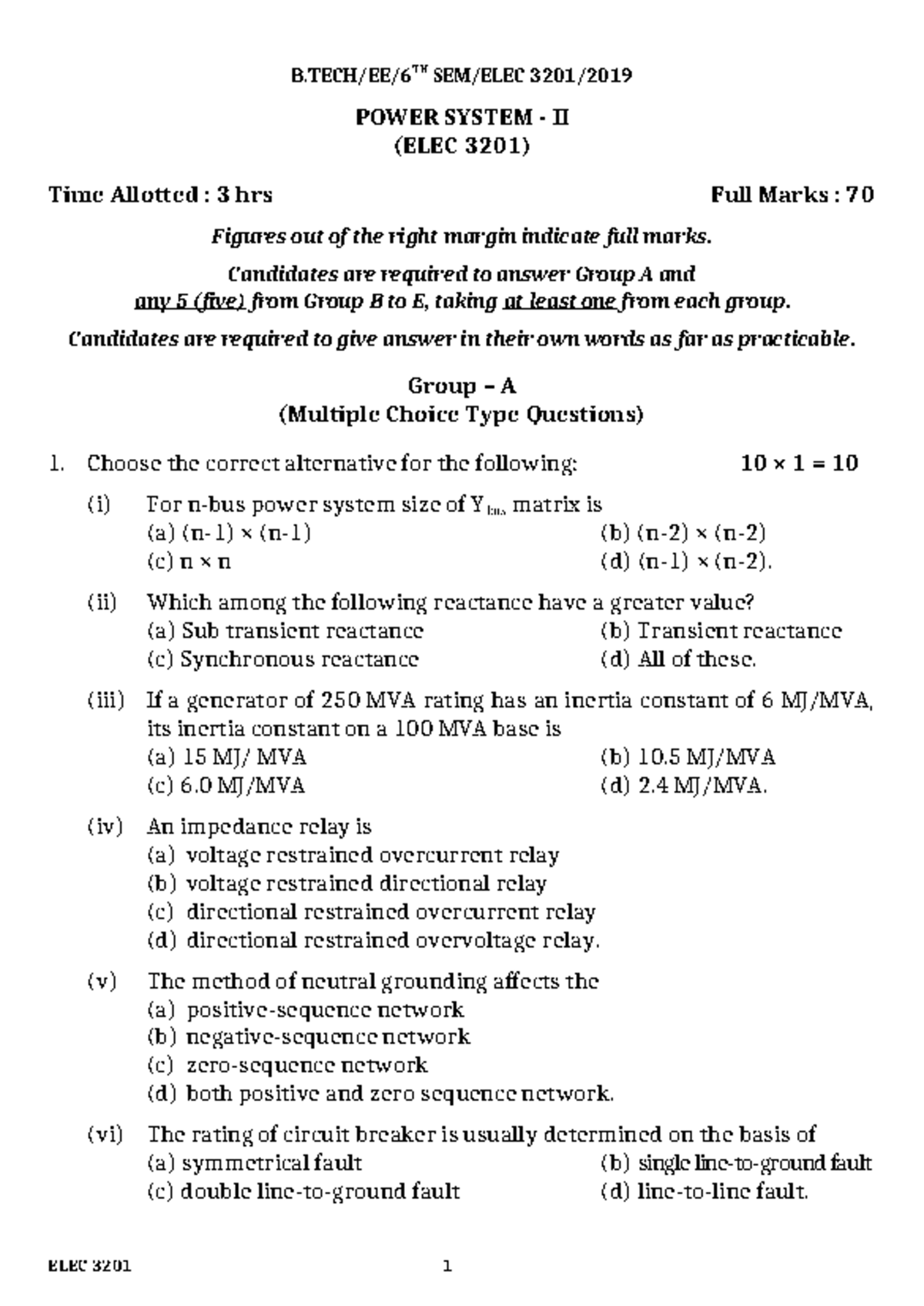 Power System II (ELEC 3201) Full Marks Exam Guide - Studocu