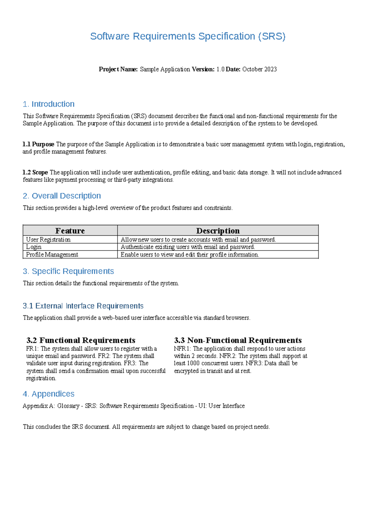 SRS for Sample Application v1.0 - Functional & Non-Functional ...