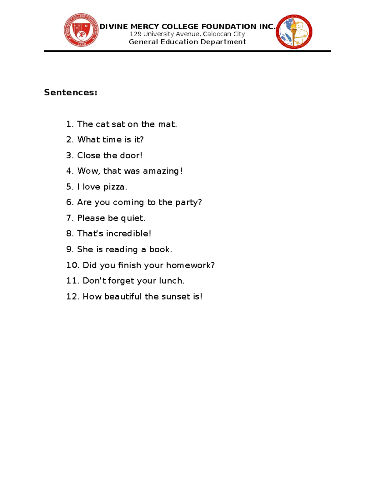 Sentence Sorting Activity - General Education Dept. - Studocu