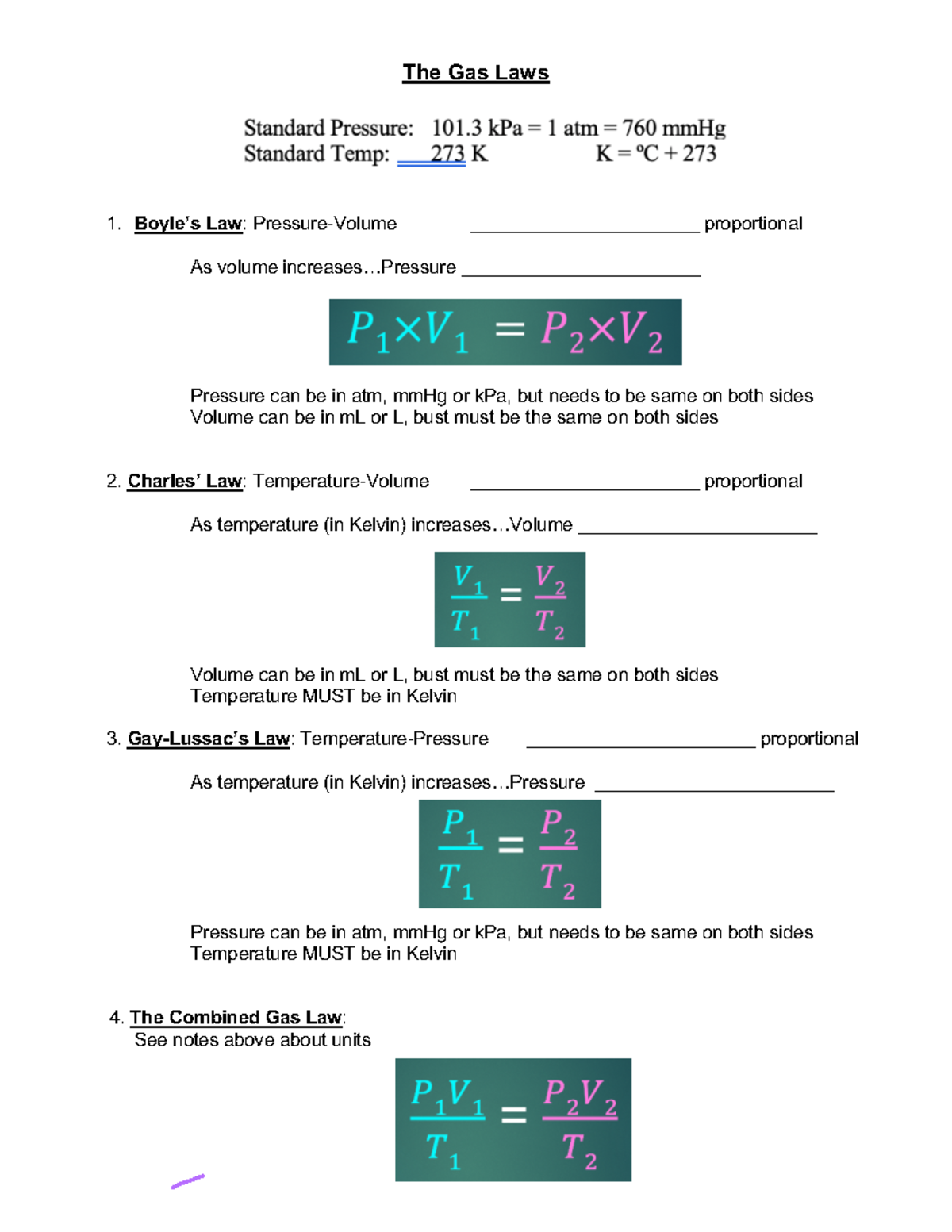Gas Laws Notes (3) - Understanding Volume, Pressure, and Temp - Studocu