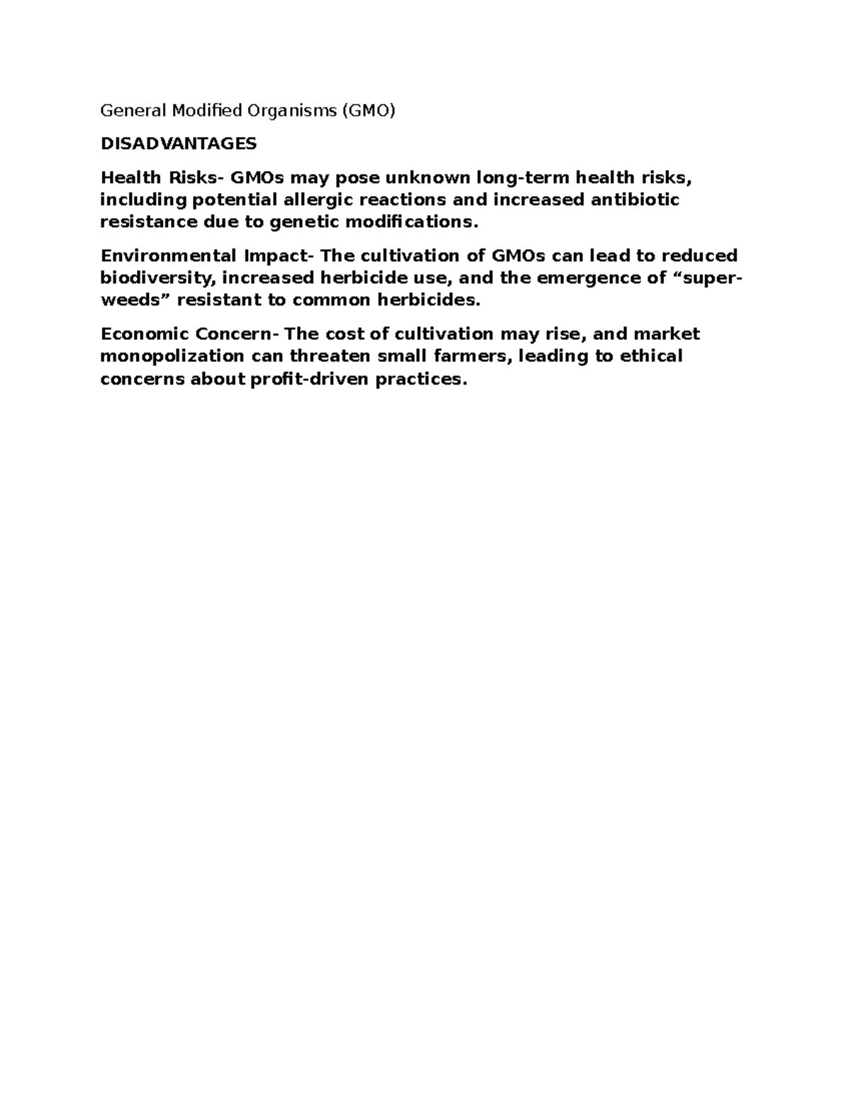 Disadvantage-GMO - General Modified Organisms - General Modified ...