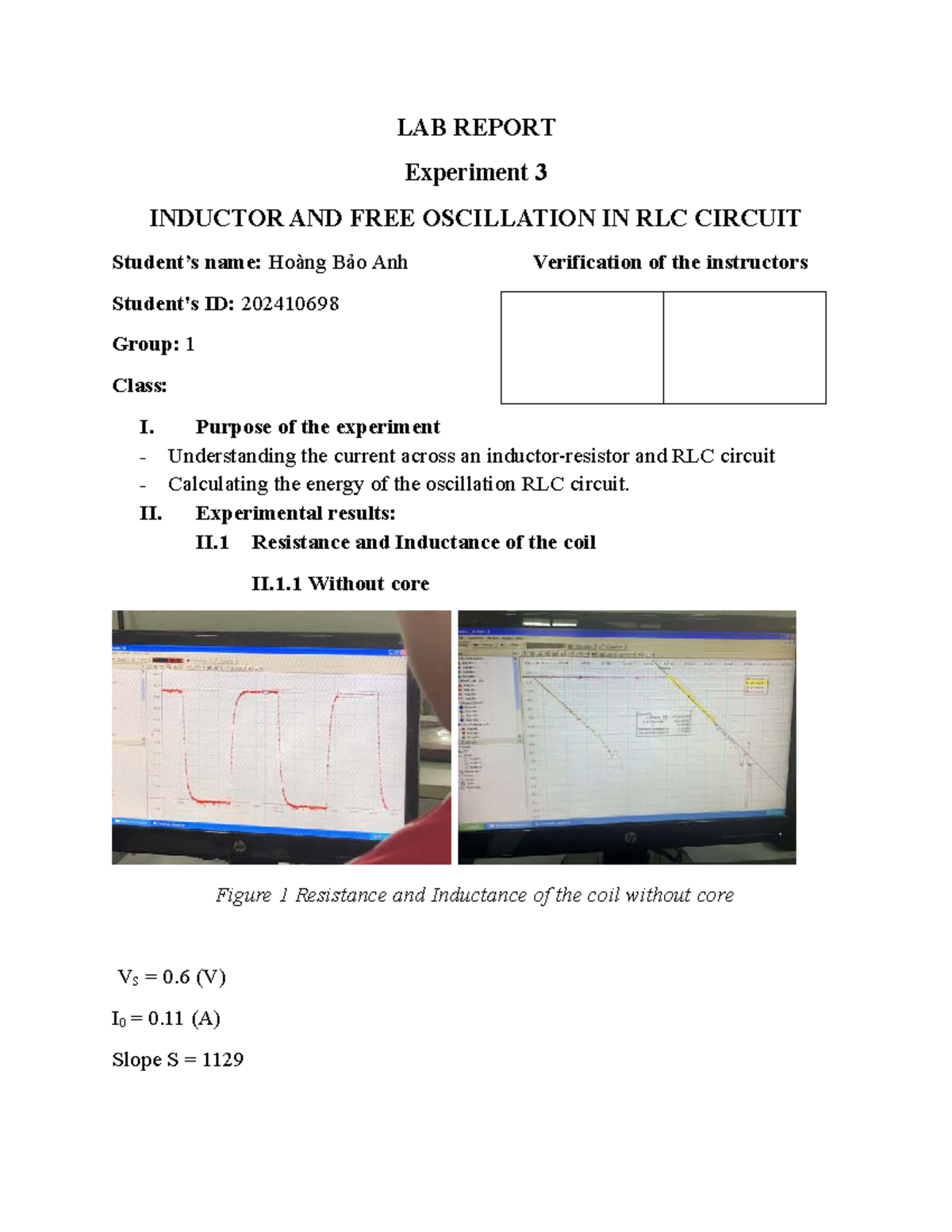 LAB Report 3: Inductor & Free Oscillation in RLC Circuit - Studocu