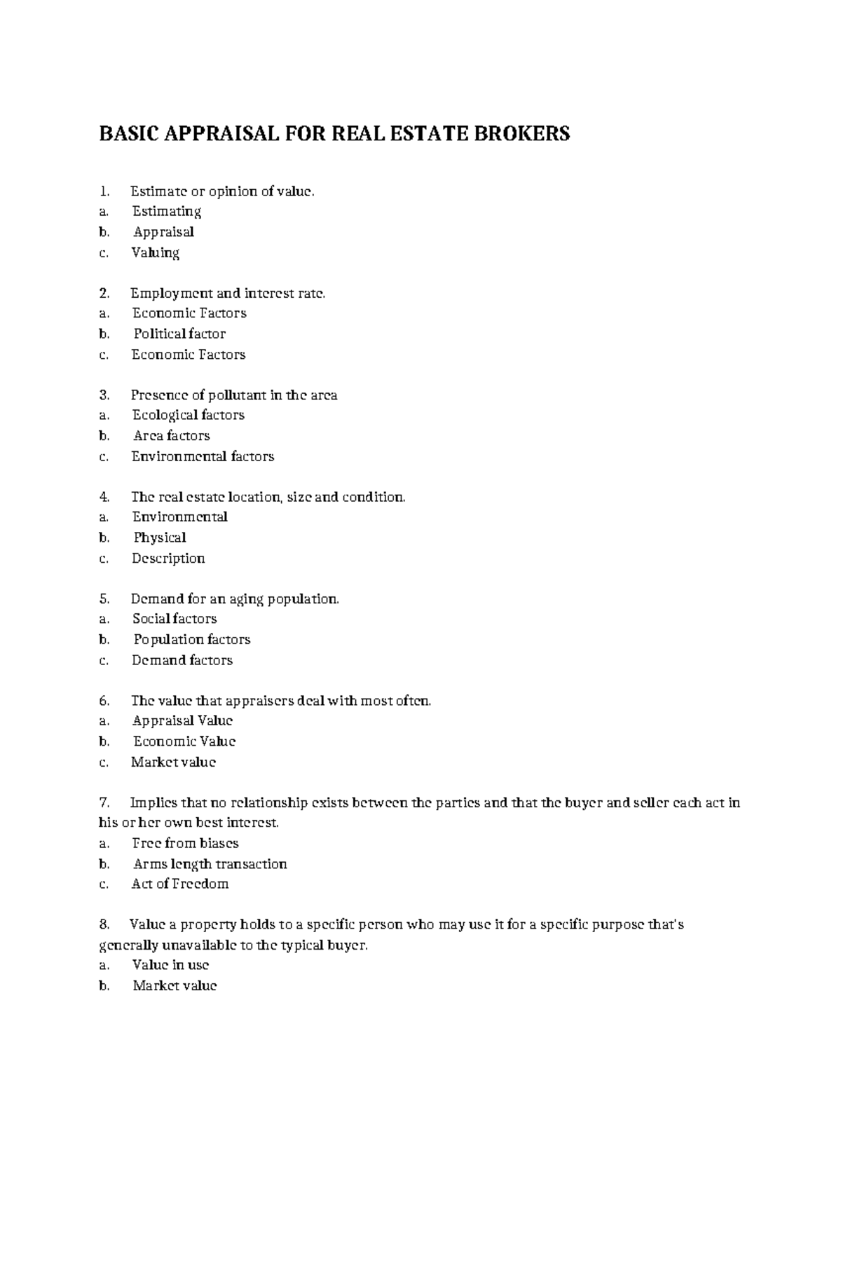 BASIC APPRAISAL NOTES FOR REAL ESTATE BROKERS (RE 101) - Studocu