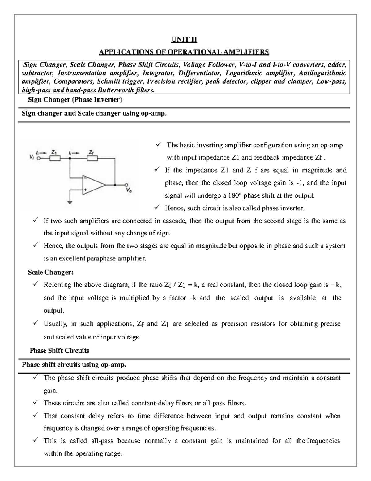 EC8453 Unit II: Applications of Operational Amplifiers - Detailed Notes ...