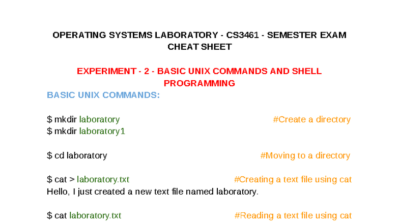 Operating Systems Lab - CS3461 - Semester Exam Cheat Sheet - Studocu