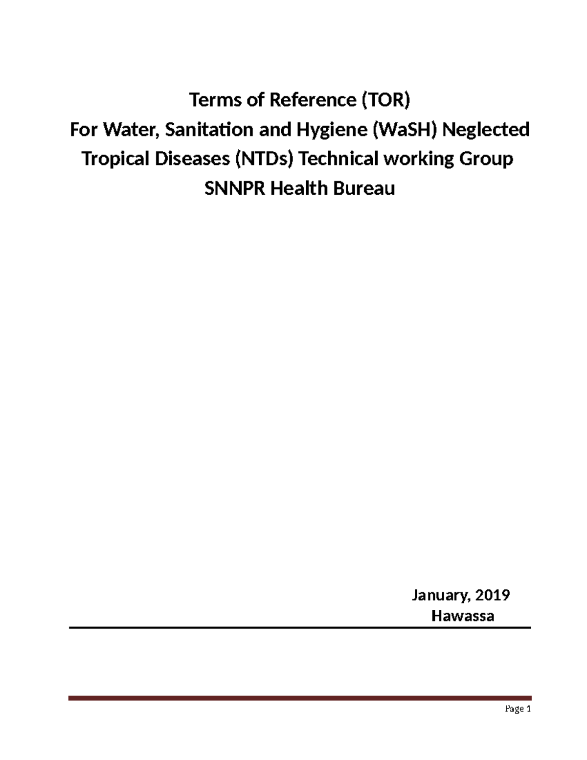 Terms of Reference for WASH-NTD Technical Working Group (SNNPR) - Studocu