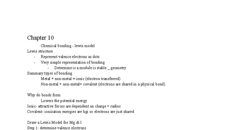 Chemistry Notes: Chapter 10 - Chemical Bonding & Lewis Structures - Studocu
