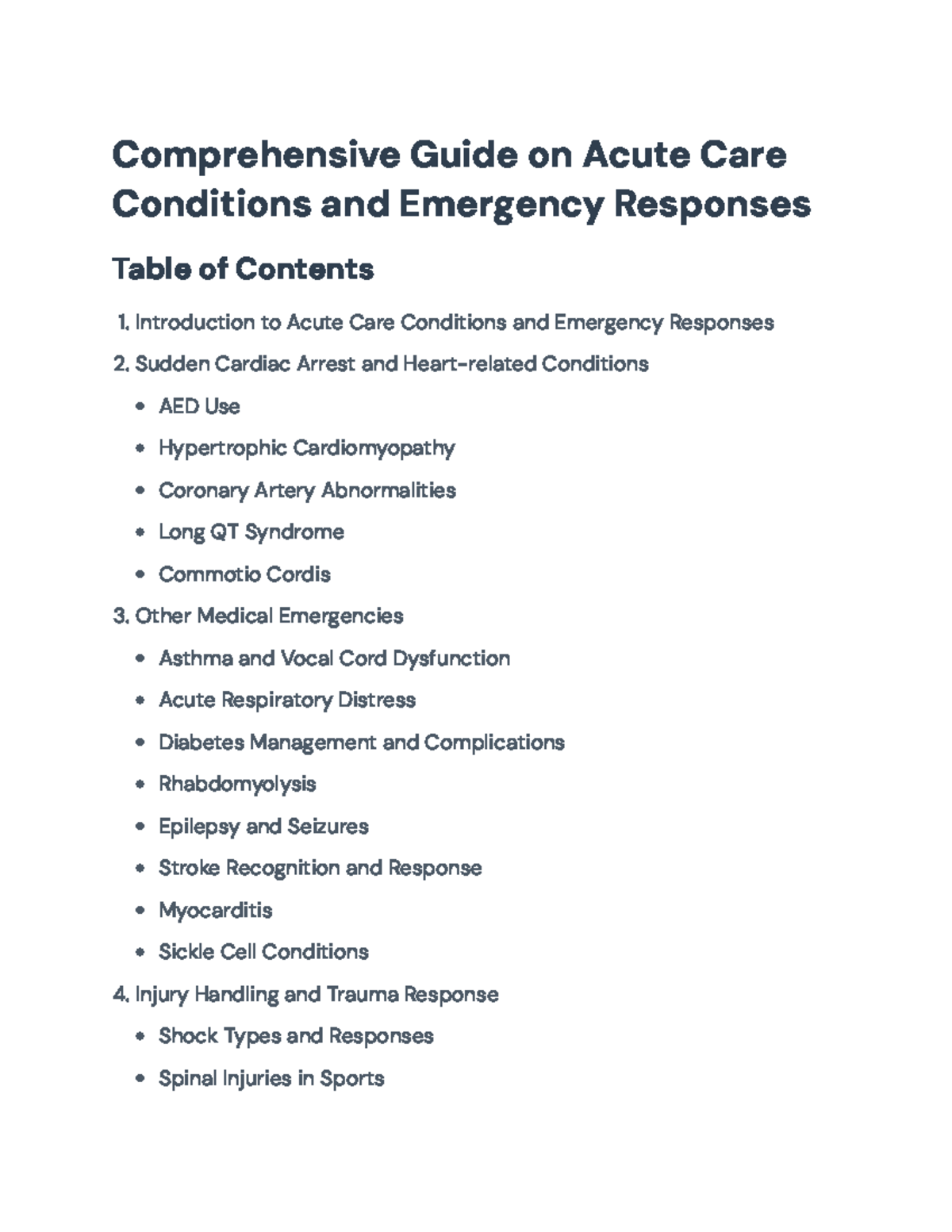 Comprehensive Guide to Acute Care Conditions and Emergency Responses ...