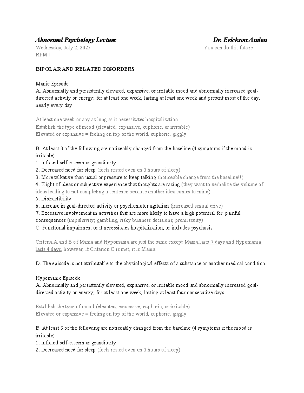 Abpsych 070225 Lecture Notes: Bipolar & Depressive Disorders Study ...