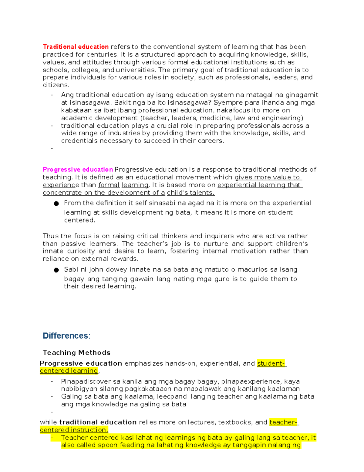 Edu-140 Group 1: Comparing Traditional vs Progressive Education Methods ...