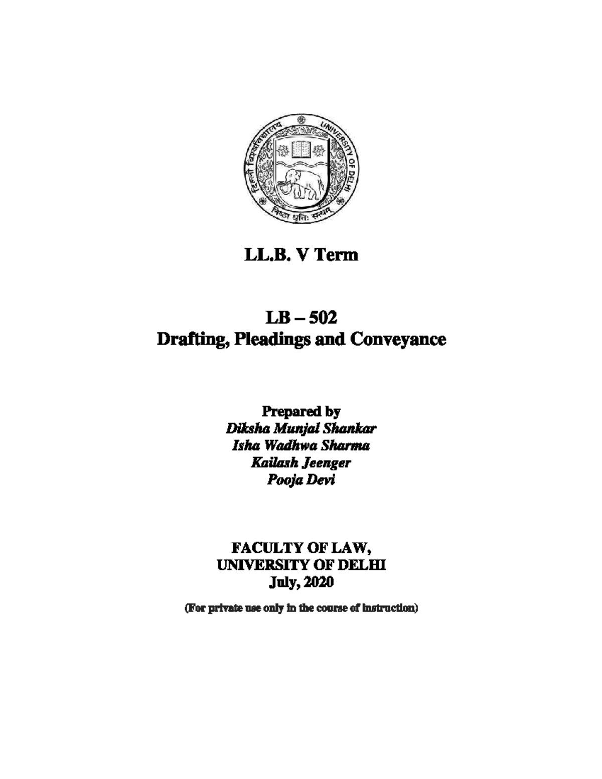 LL.B. V Term: LB 502 Drafting, Pleadings & Conveyance Notes - Studocu