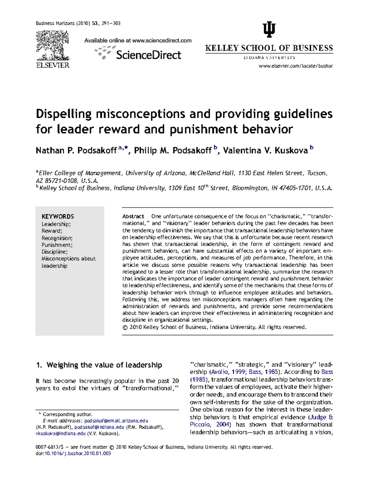 BUS 101: Guidelines for Leader Reward and Punishment Behaviors - Studocu