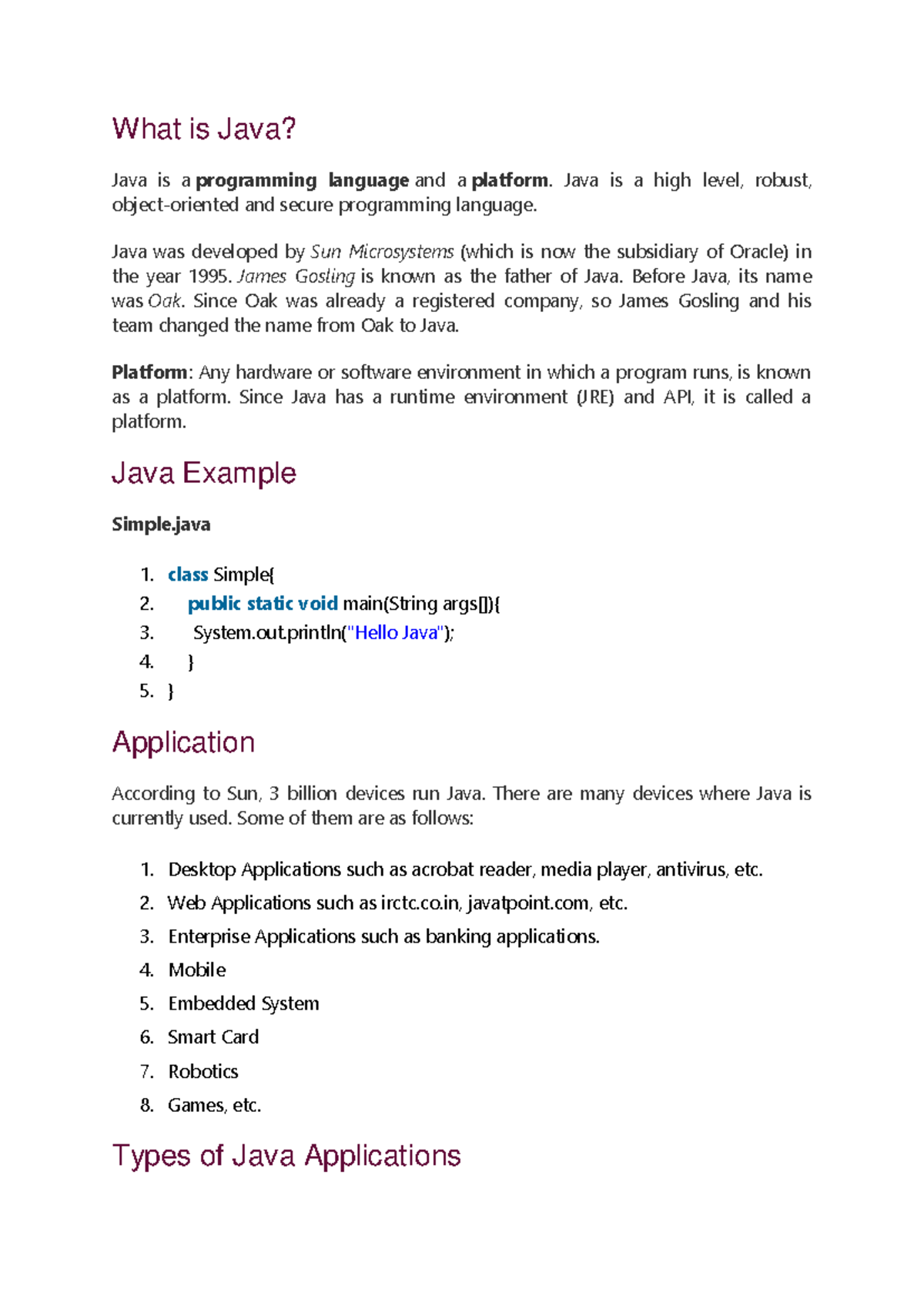 Java (CS101) Unit 1: Comprehensive Overview of Java Programming - Studocu