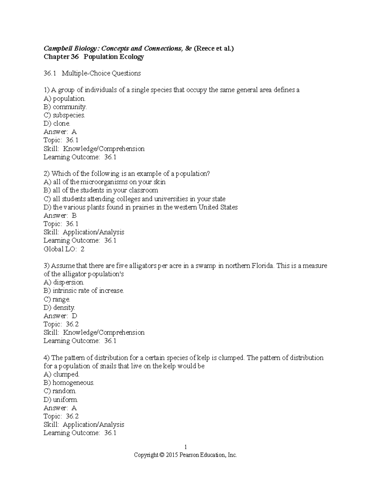 Chapter 36 Population Ecology: Practice MCQs and Answers - Studocu