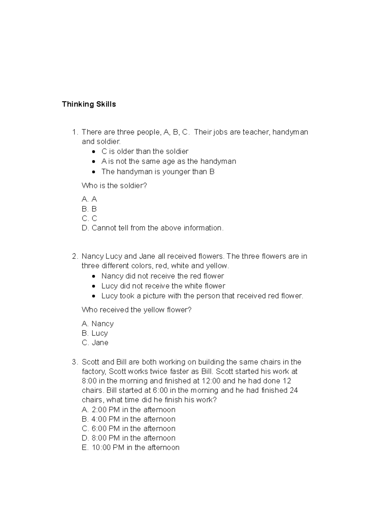 TS Trial: Logical Reasoning and Problem Solving Exercises - Studocu