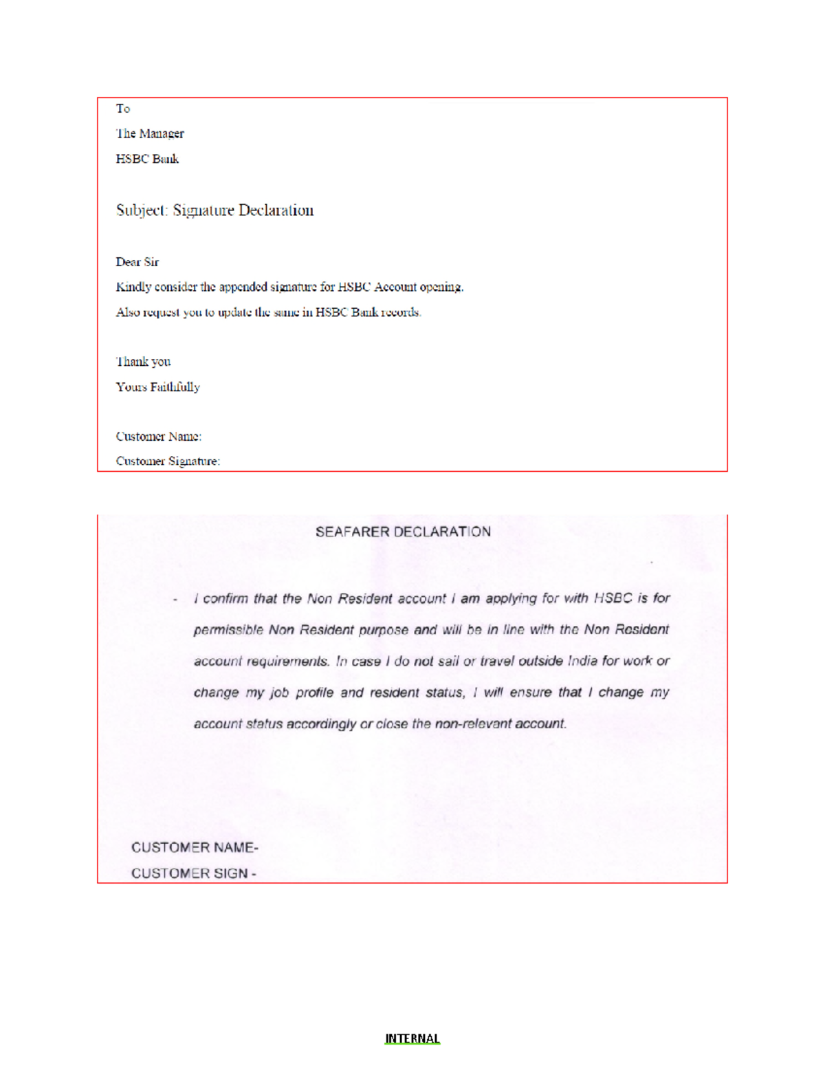 Signature Declaration New(sea fearer) - To The Manager HSBC Bank ...