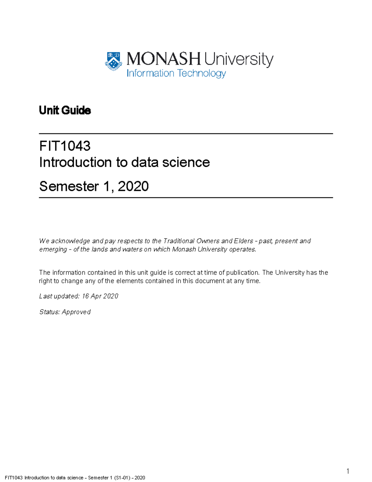 FIT1043 Introduction to Data Science - Studocu