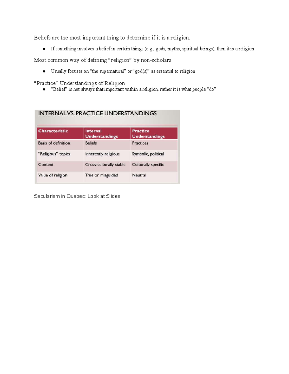 REL 101 - Ch2 - Class Notes - Beliefs are the most important thing to ...