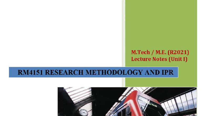RM4151 Research Methodology & IPR Lecture Notes (Unit I) - Studocu