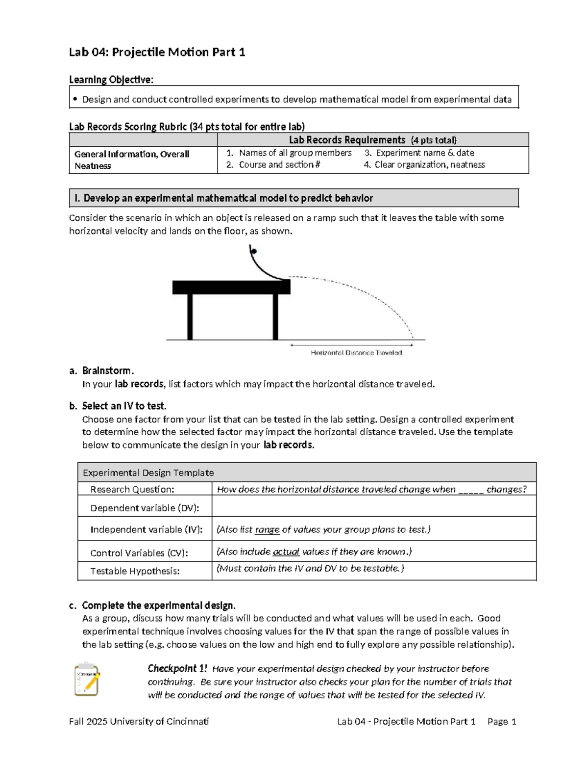 Lab 04: Projectile Motion Part 1 Experiment Design and Analysis FS25 - Studocu