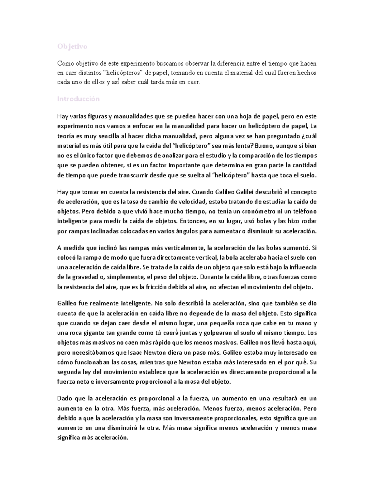Proyecto Est Dis Exp Helicópteros - Objetivo Como objetivo de este experimento buscamos observar ...