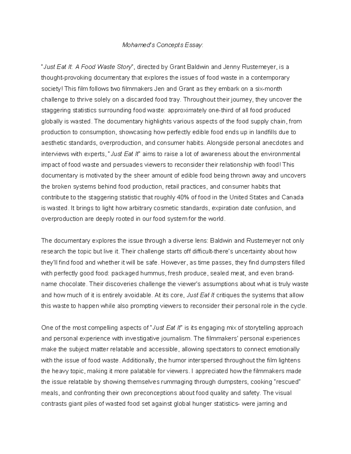 ENV 101: Concepts Essay on Food Waste in "Just Eat It" Documentary ...