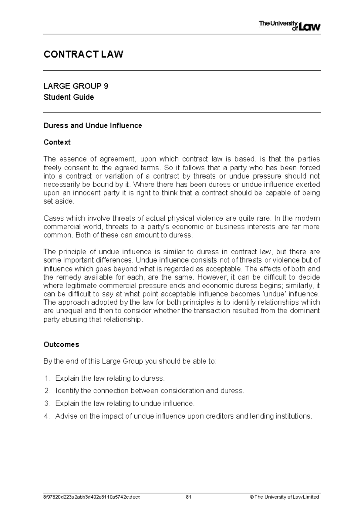CONTRACT LAW LG09 Student Guide: Duress & Undue Influence Explained ...
