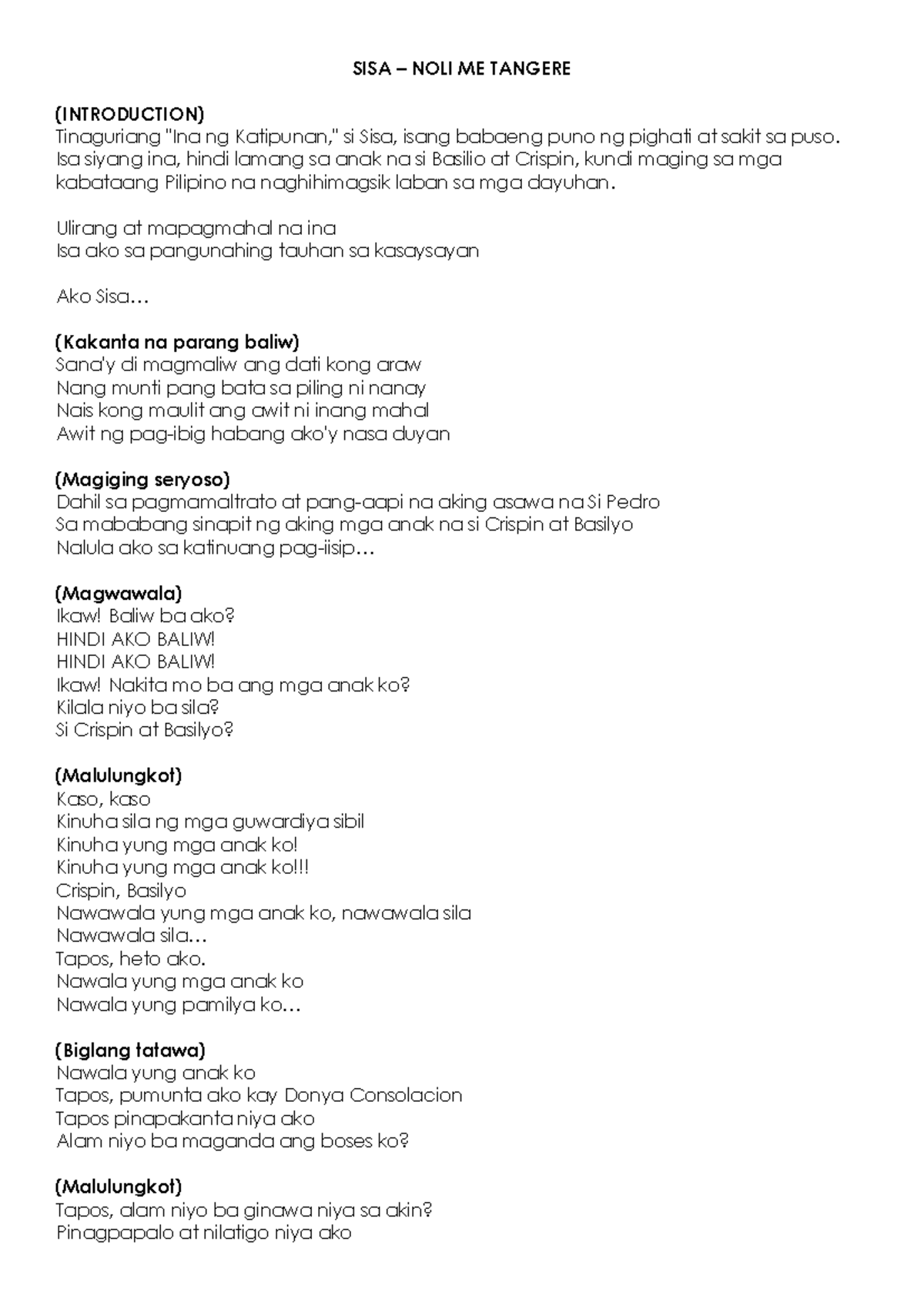 SISA - NOLI ME TANGERE Script Analysis and Interpretation - Studocu