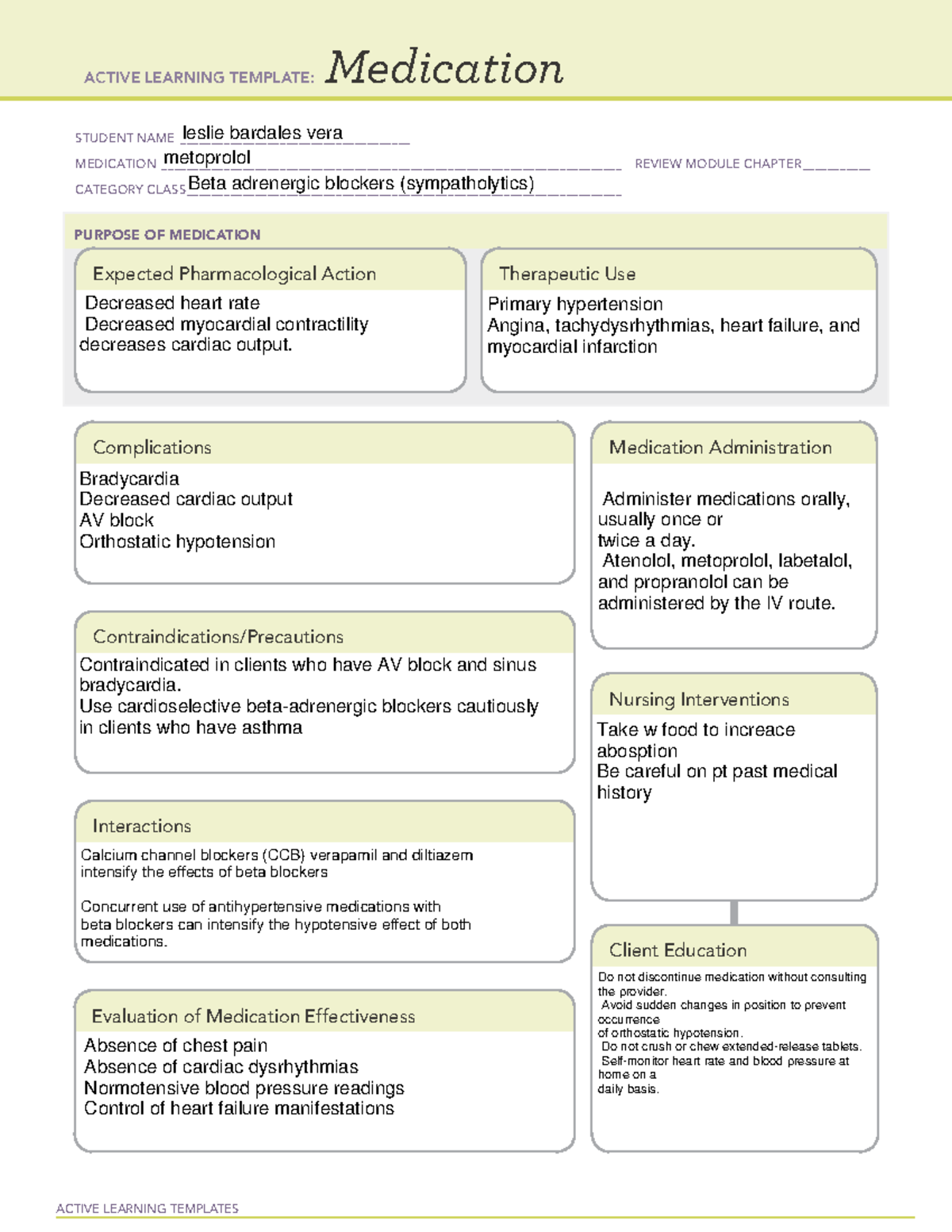 ATI Medication Template Metoprolol - ACTIVE LEARNING TEMPLATES ...