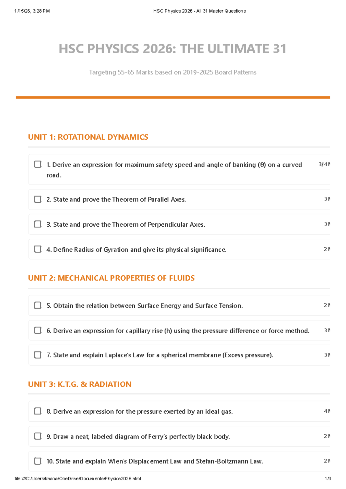 HSC PHYSICS 2026: Comprehensive Guide to 31 Master Questions - Studocu