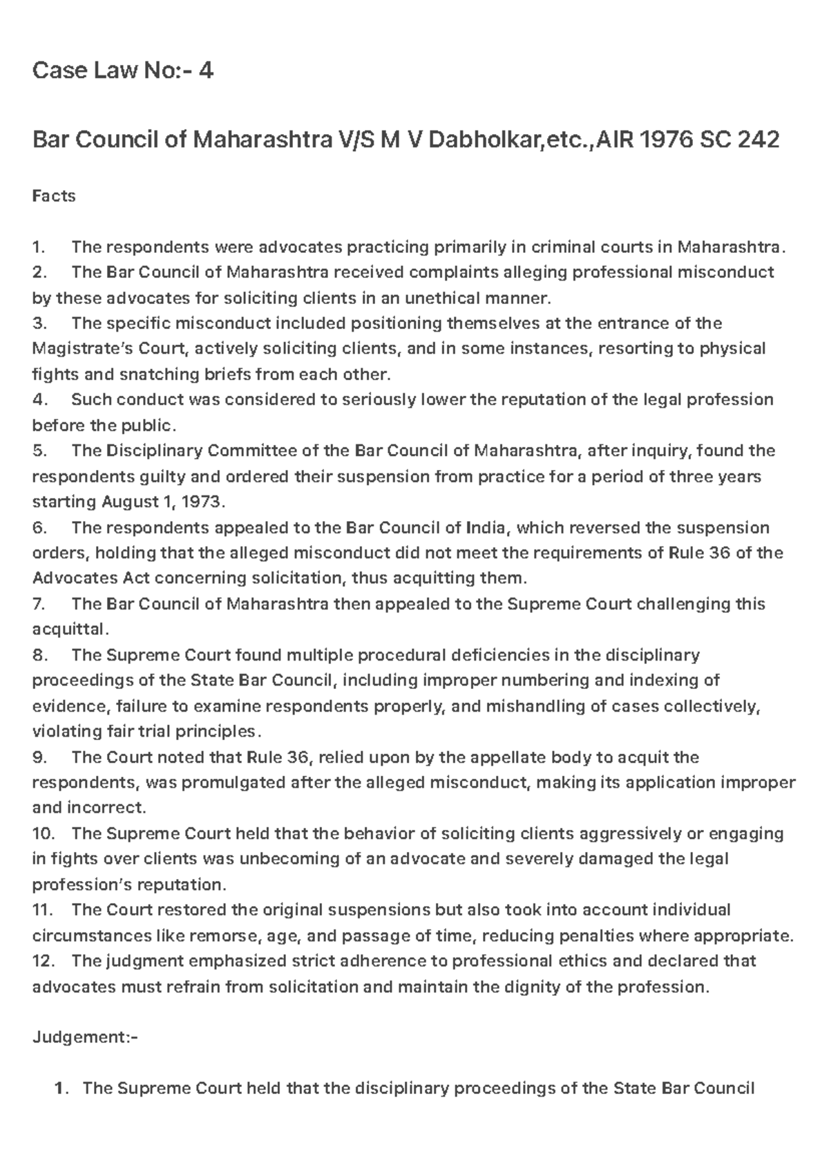 Case Law 4: M V Dabholkar & Others - Supreme Court Judgment Analysis ...