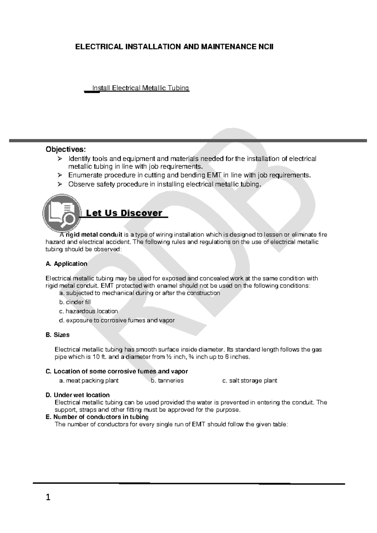 EIM NCII Module 3 - Tools & Equipment for EMT Installation - Studocu