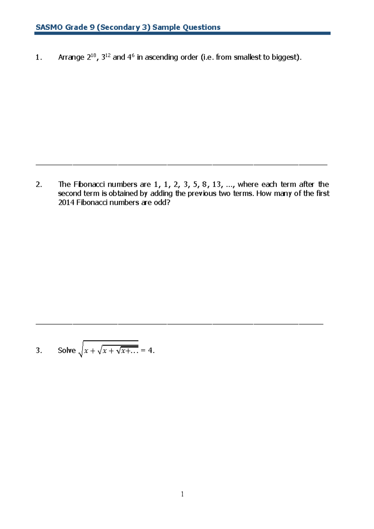 SASMO Grade 9 (Secondary 3) Sample Questions and Solutions - Studocu