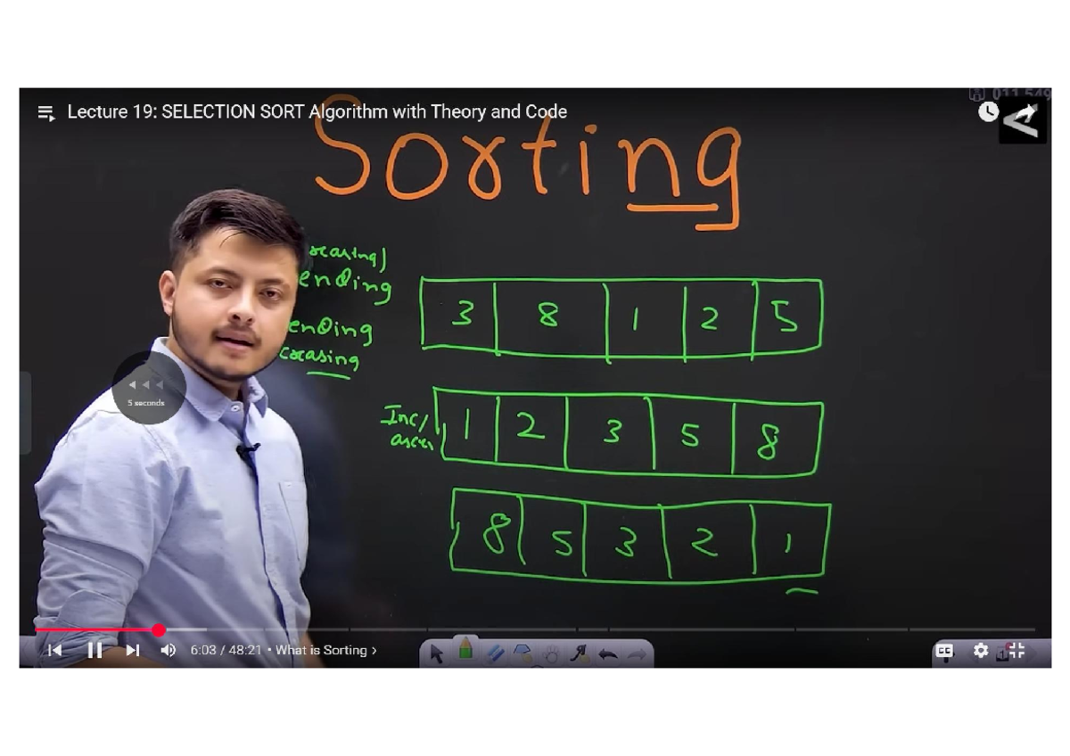 011 549 Lecture 19: Selection Sort Algorithm Theory & Code - Studocu