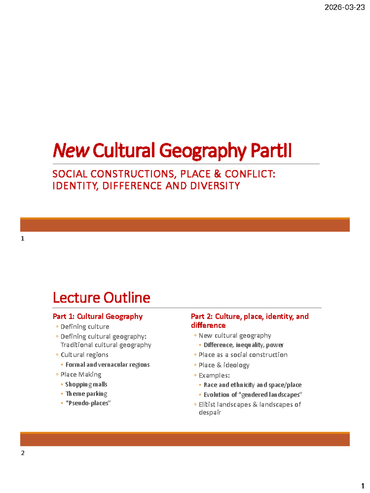 New Cultural Geography Part II: Identity and Place - Studocu