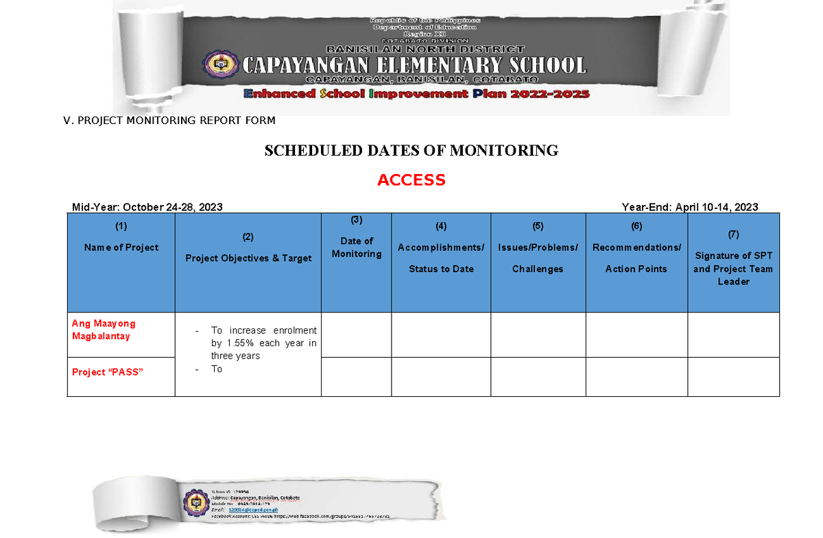 Project Monitoring Report Form: Scheduled Dates & Quality Updates - Studocu
