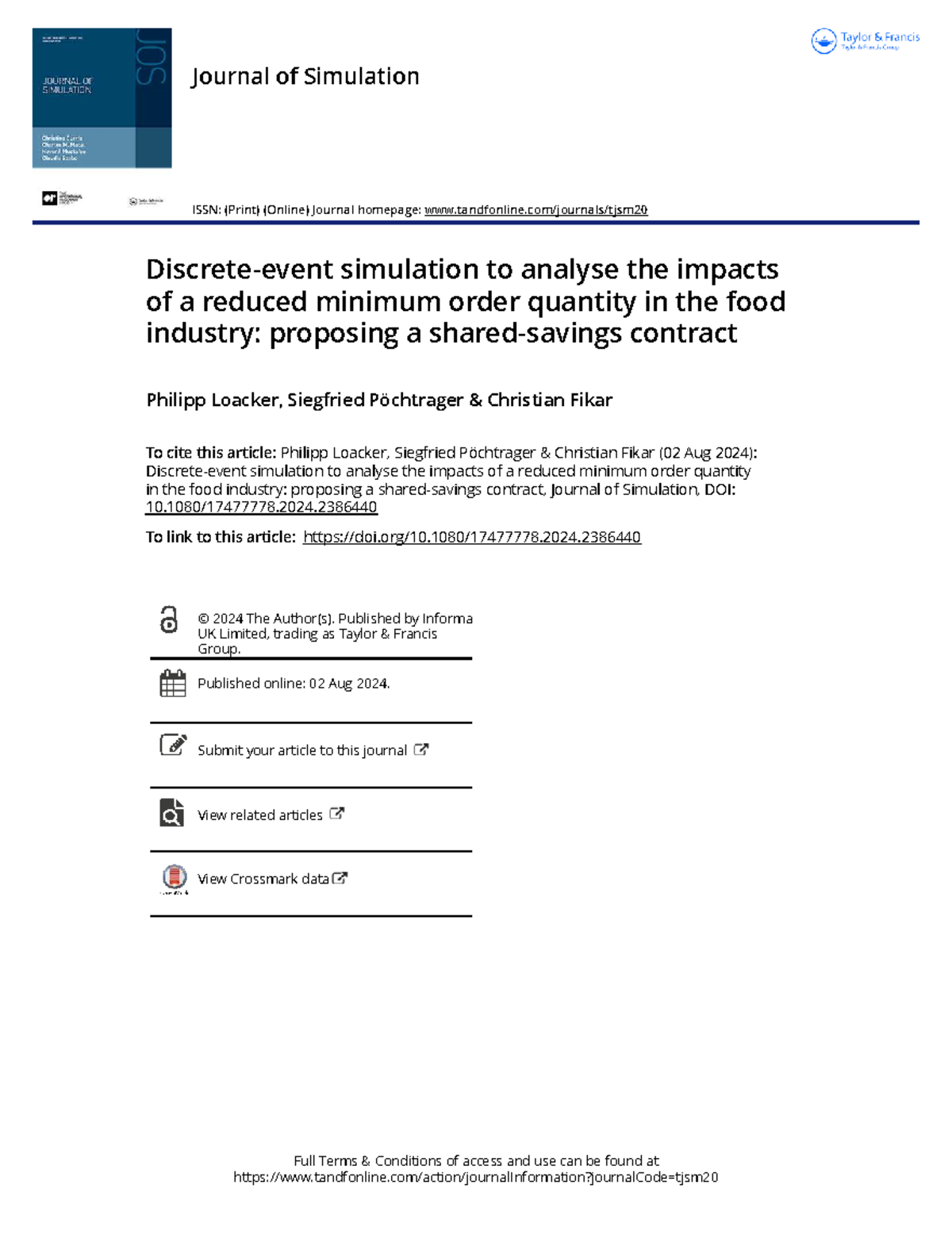 Simulation Analysis of Reduced MOQ in Food Industry: A Shared-Savings ...