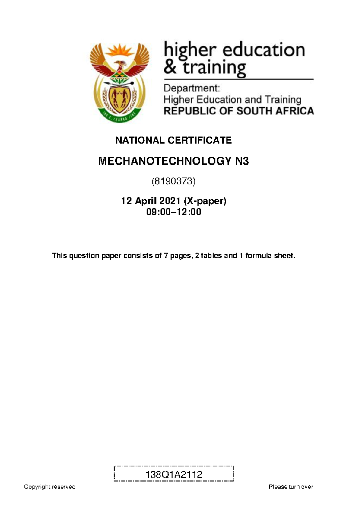 N3 Mechanotechnology April 2021 Question Paper (8190373) - Studocu