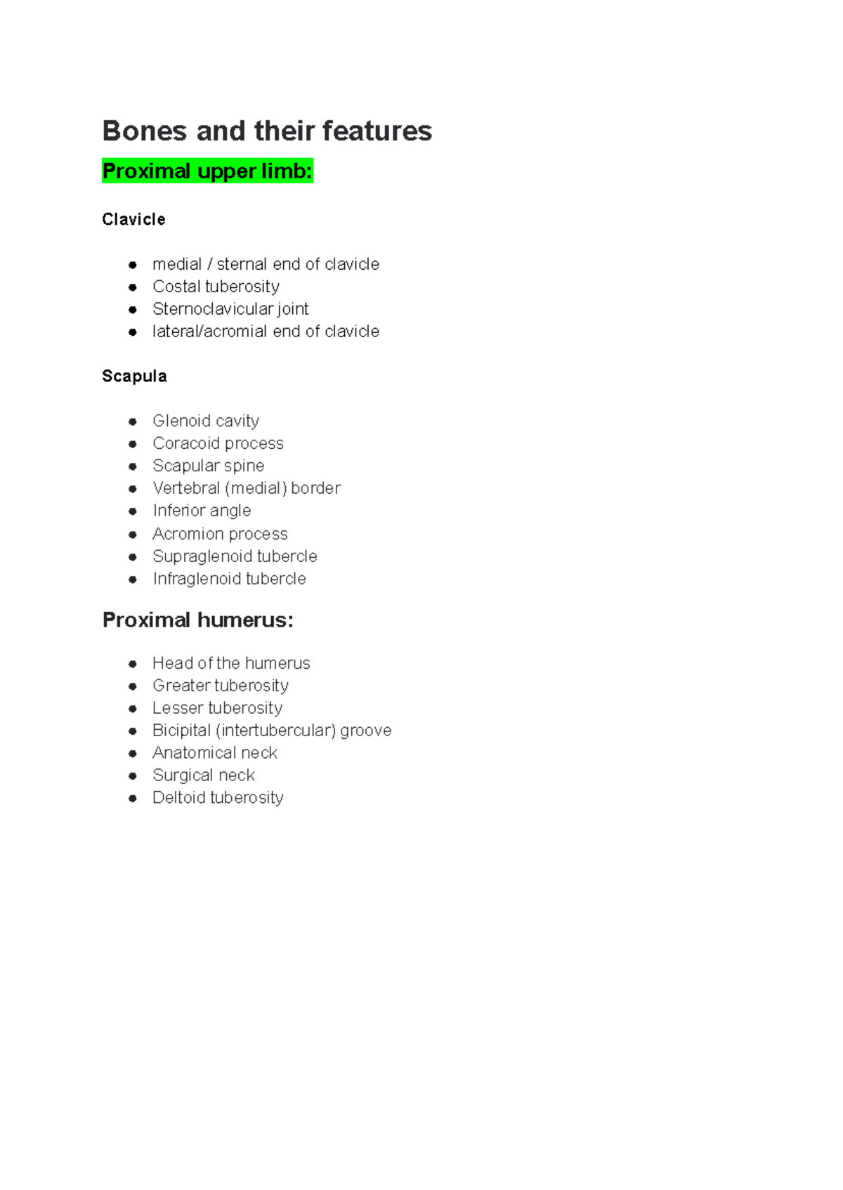 Upper Limb Anatomy: Key Features and Muscles for Study - Studocu