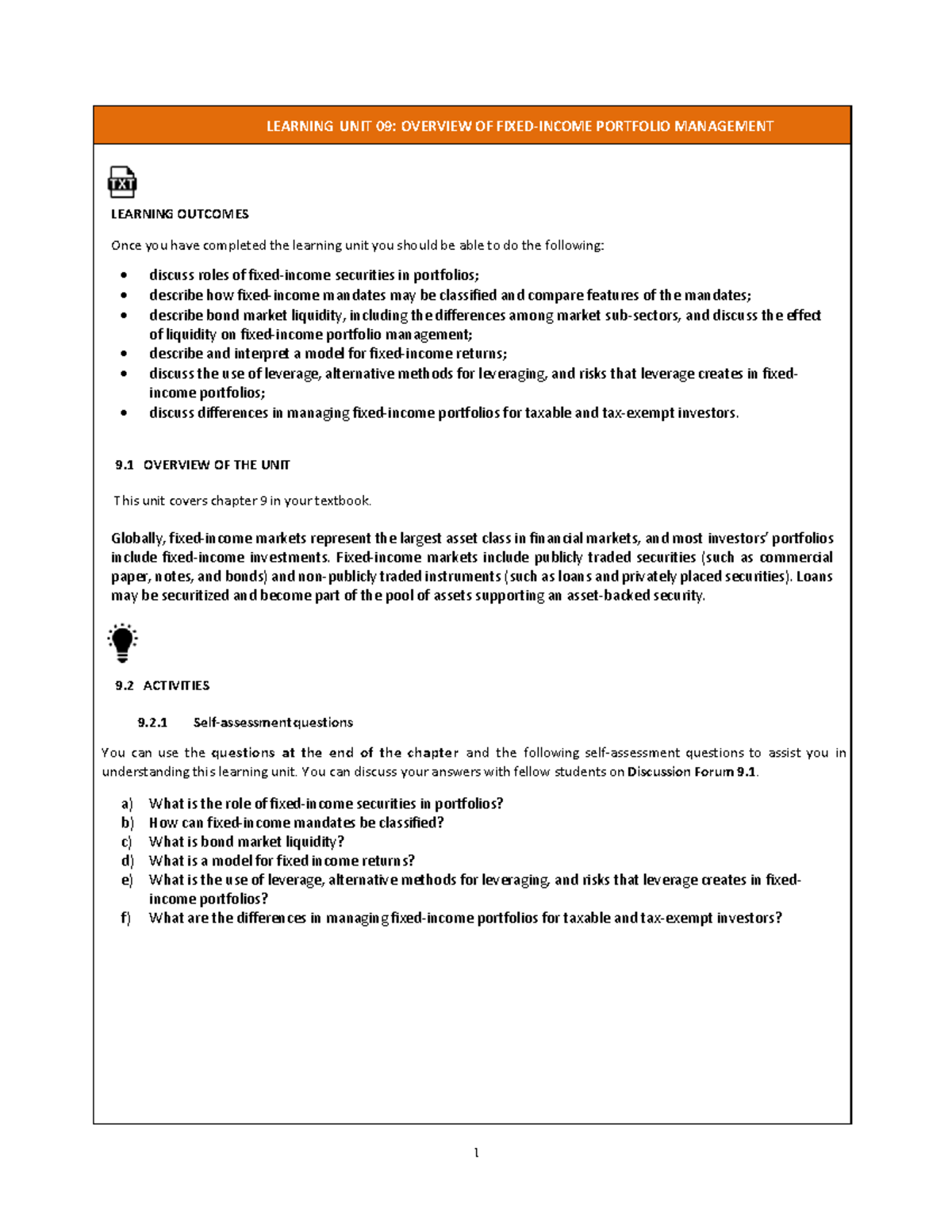 Investment Management Study Unit 09: Portfolio Management Overview ...