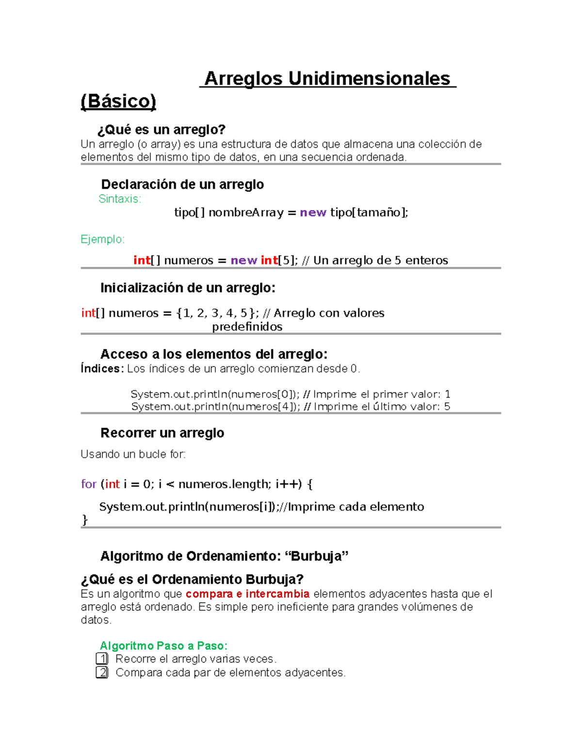 (Básico) Arreglos Unidimensionales y Bidimensionales en Java - Studocu